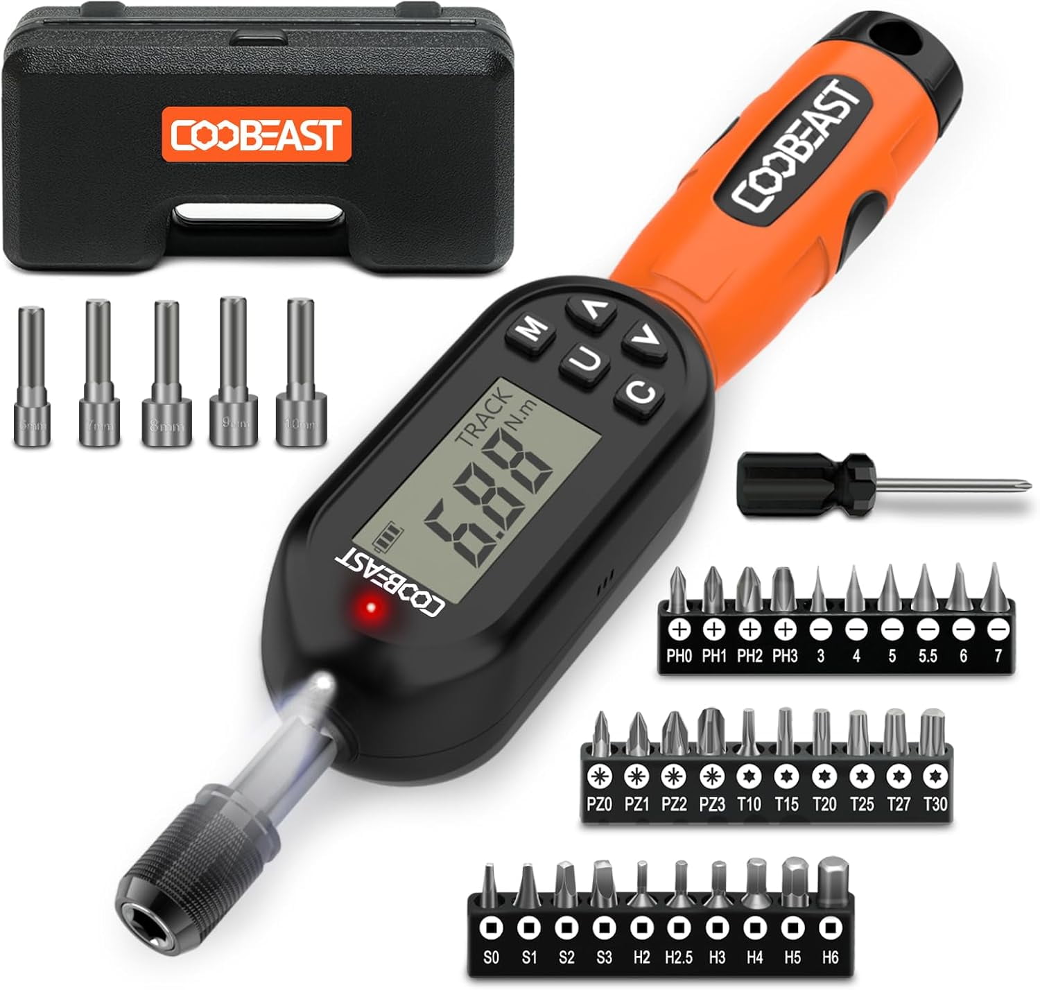 38pcs Torque Screwdriver 1.01-106.2 in-lbs/0.11-12 Nm, 1/4 inch Drive Electronic Digital Torque ...