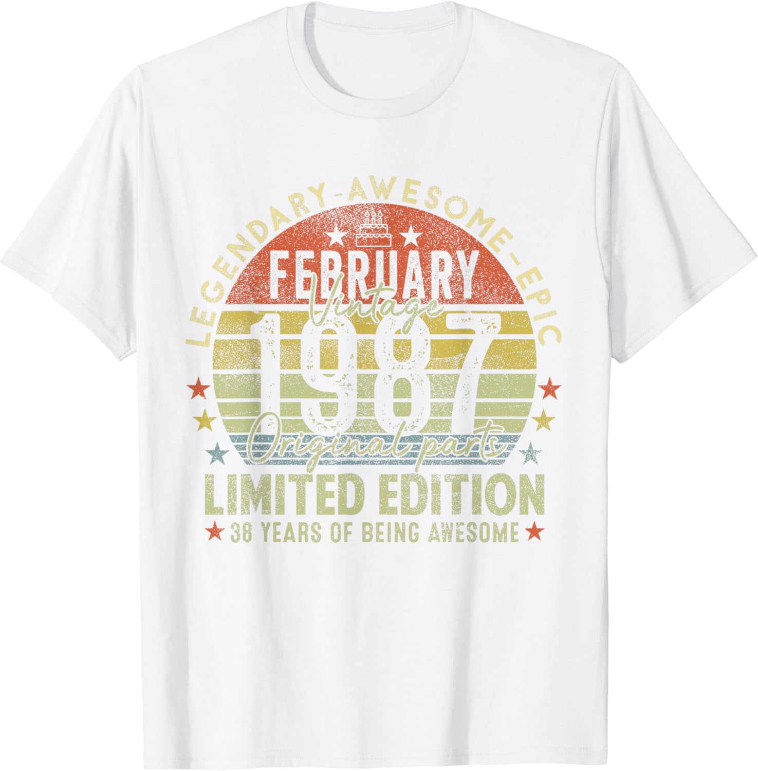 38th Birthday Gifts Vintage February 1987 38 Years Old Men T-Shirt ...