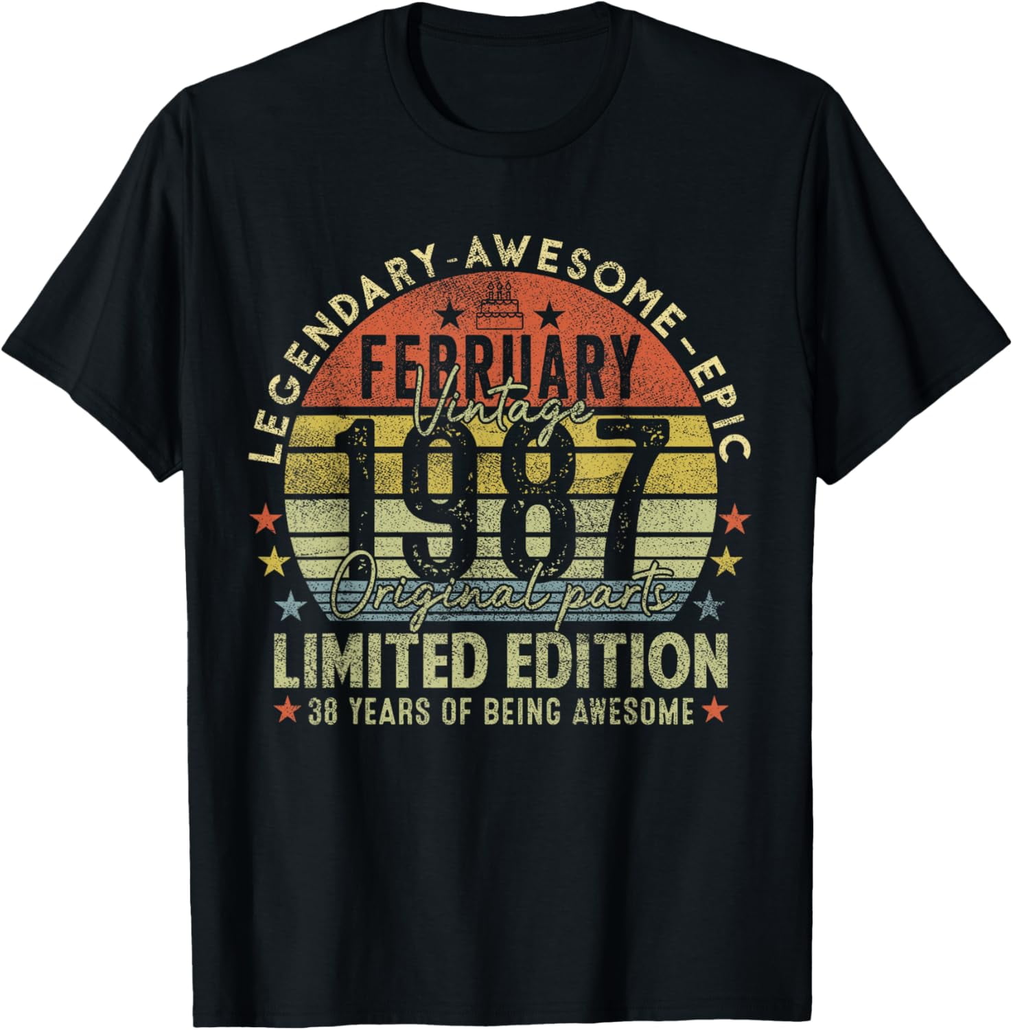 38th Birthday Gifts Vintage February 1987 38 Years Old Men T-Shirt ...