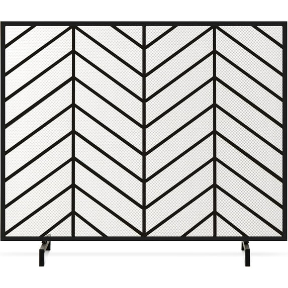 38x31in Single Panel Handcrafted Wrought Iron Mesh Chevron Fireplace ...