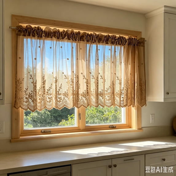 39" × 18" Embroidered Lace Sheer Kitchen Curtain Valance, Rod Pocket ...