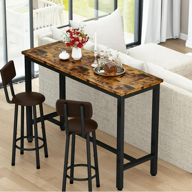 39.3" Kitchen Bar Table with Chair 3-Piece Dining Table Set Pub Height ...