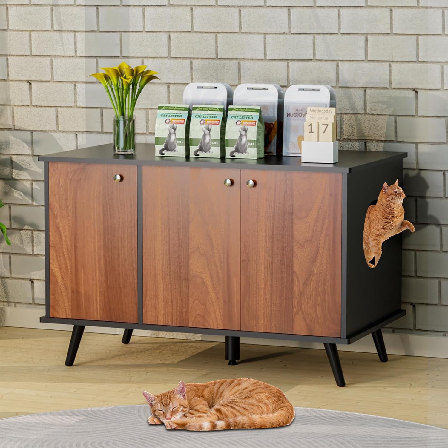 39.3" Cat Litter Box Enclosure for Litter Robot with 2 Storage Space ...