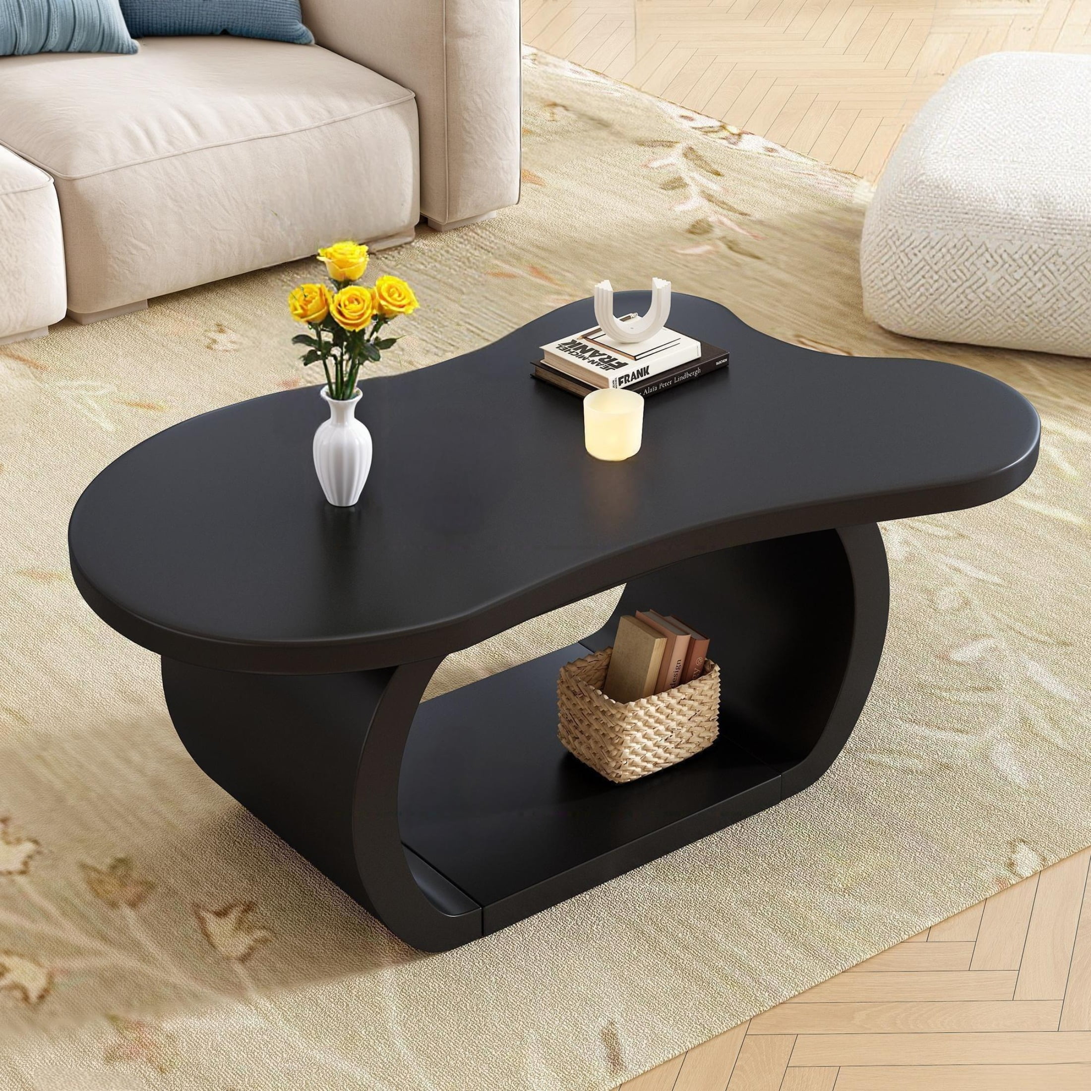 39.3" Cloud-Shaped Coffee Table, Modern Irregular Coffee Table with ...
