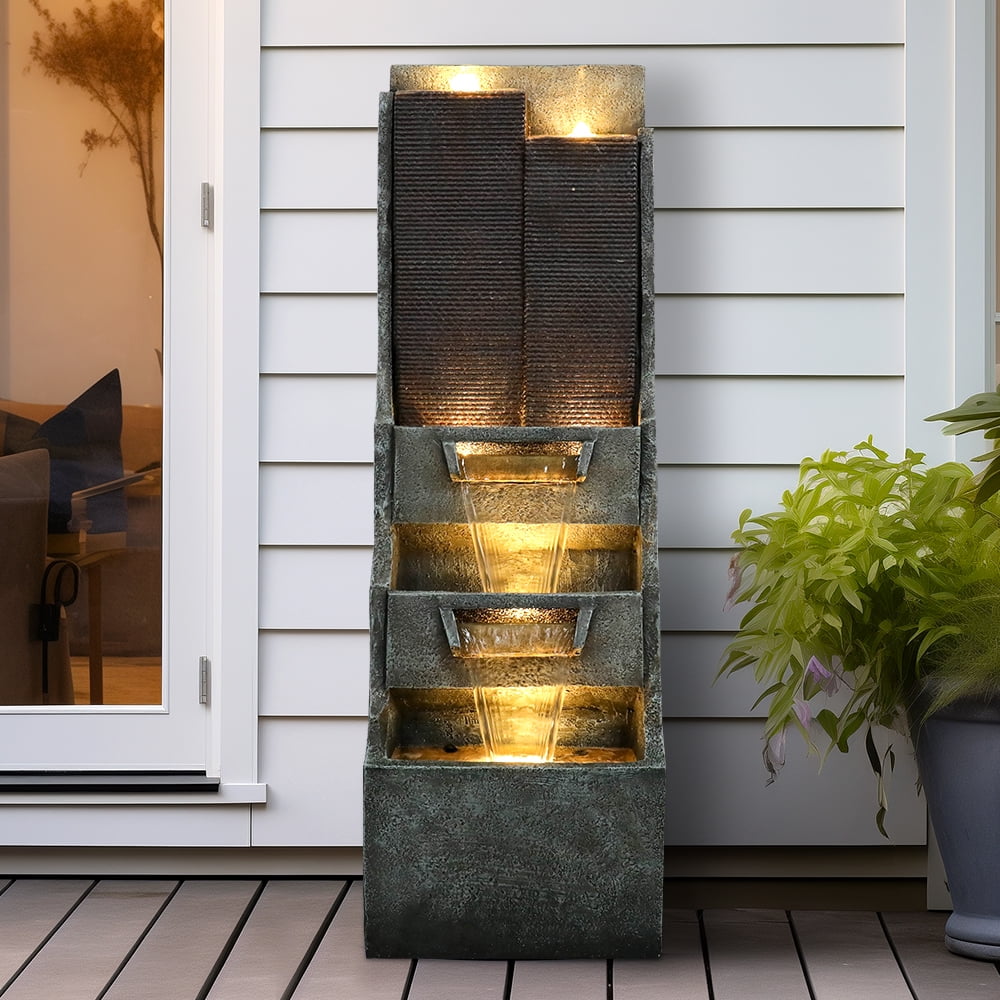 39.3”Water Fountain Outdoor Modern Floor-Standing Fountain Indoor with ...