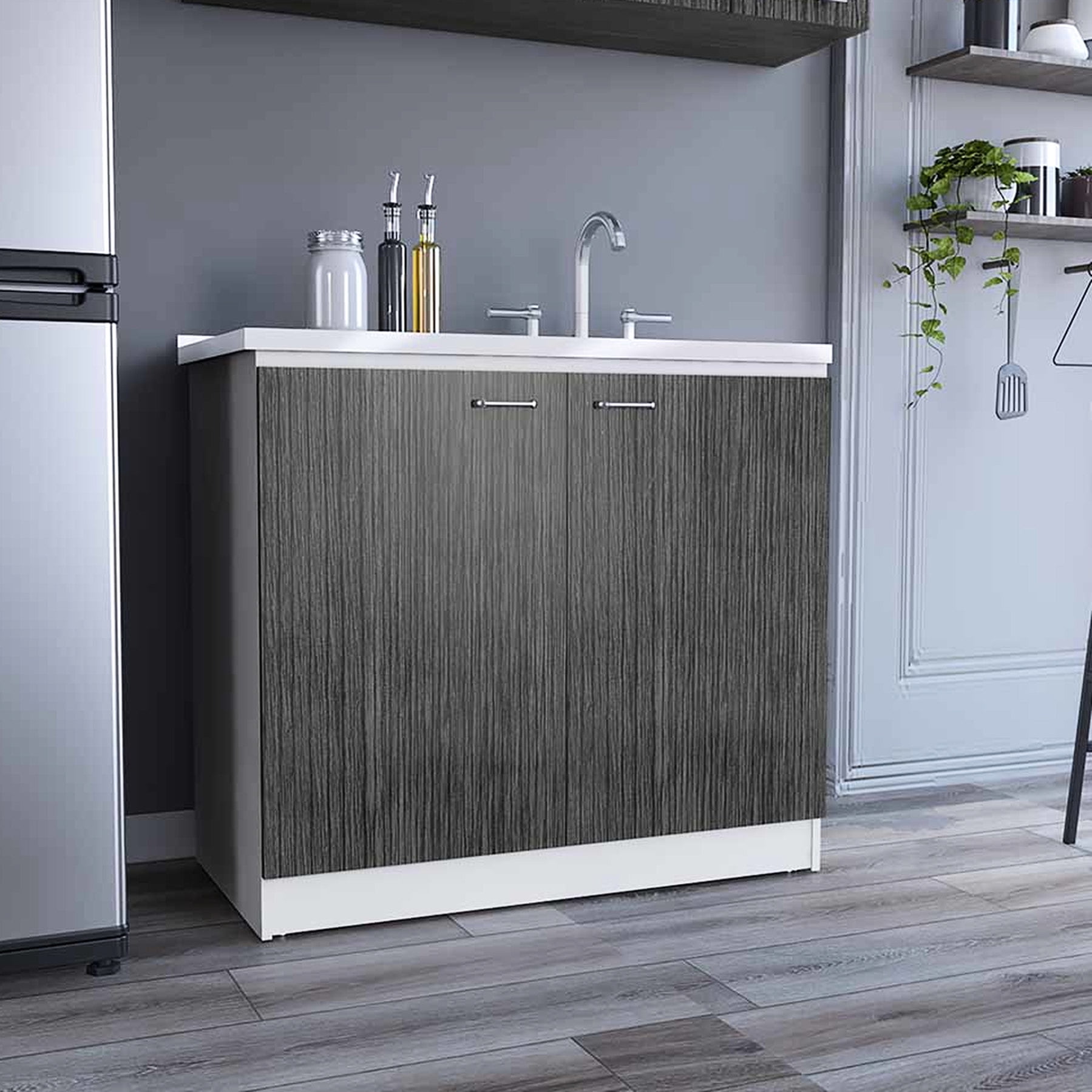39.30 in Wide - Double Door Function - Kitchen Use - Solid Wood+MDF ...