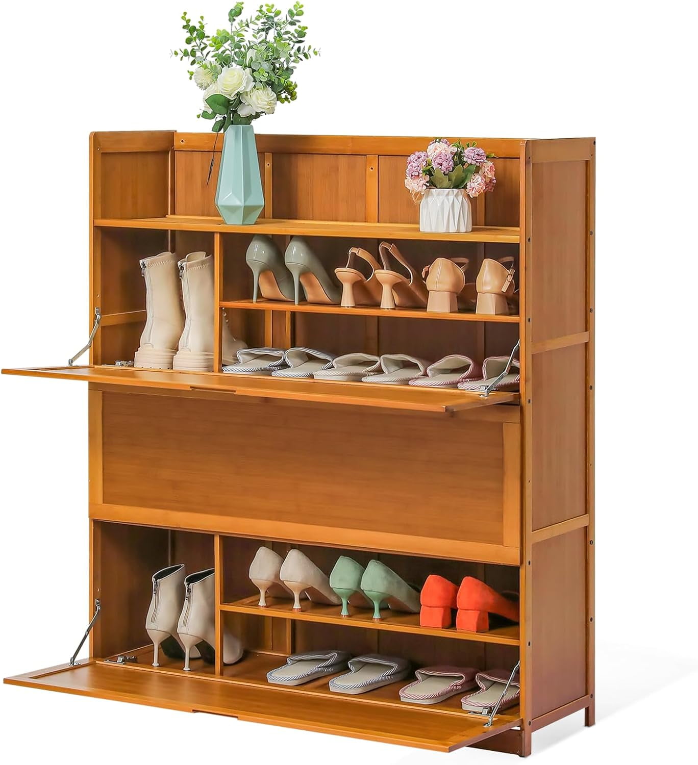 39" 6-Tiers Shoe Storage Cabinet Drop Down Doors Shoe Rack Freestanding ...