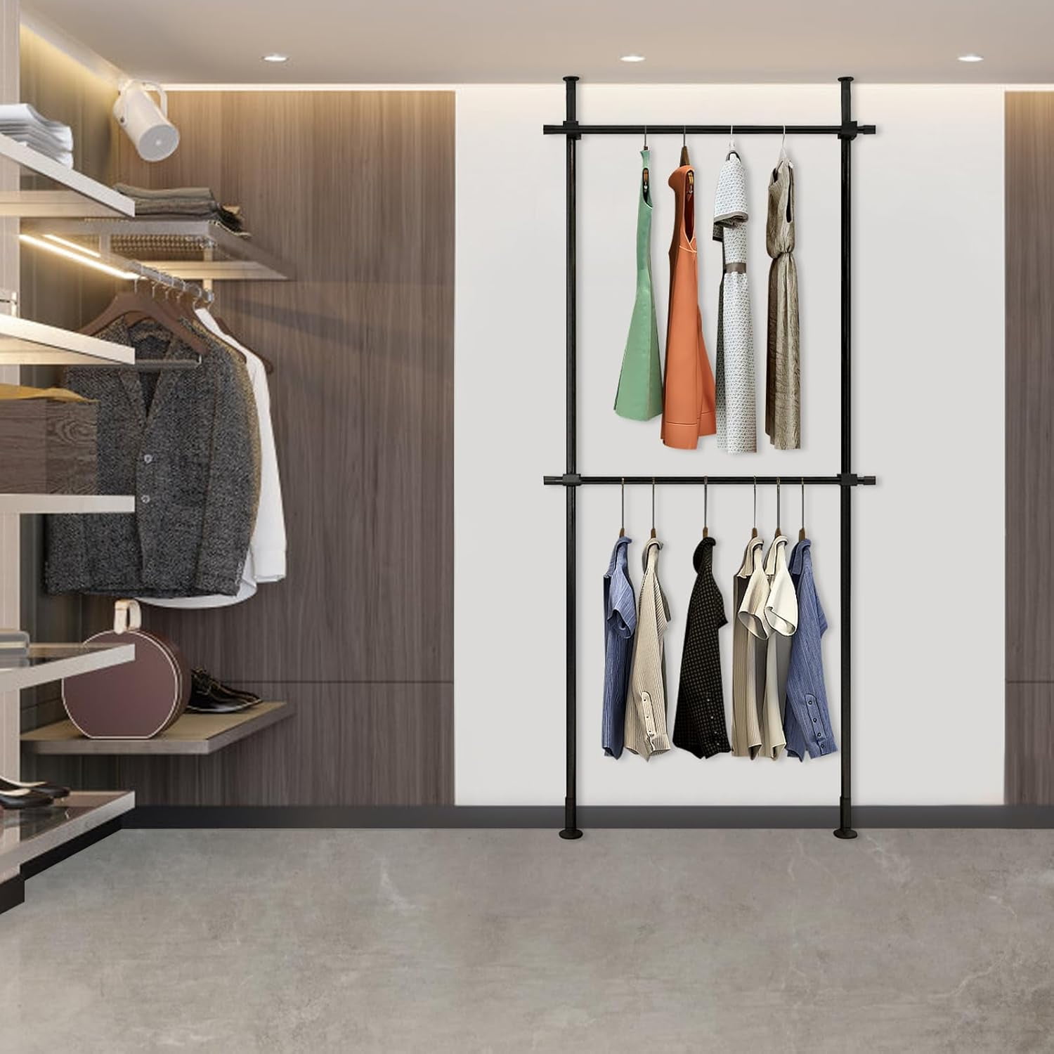 39"Retail Display Wall Mounted Hanging Clothing with Wood Storage Shelf ...