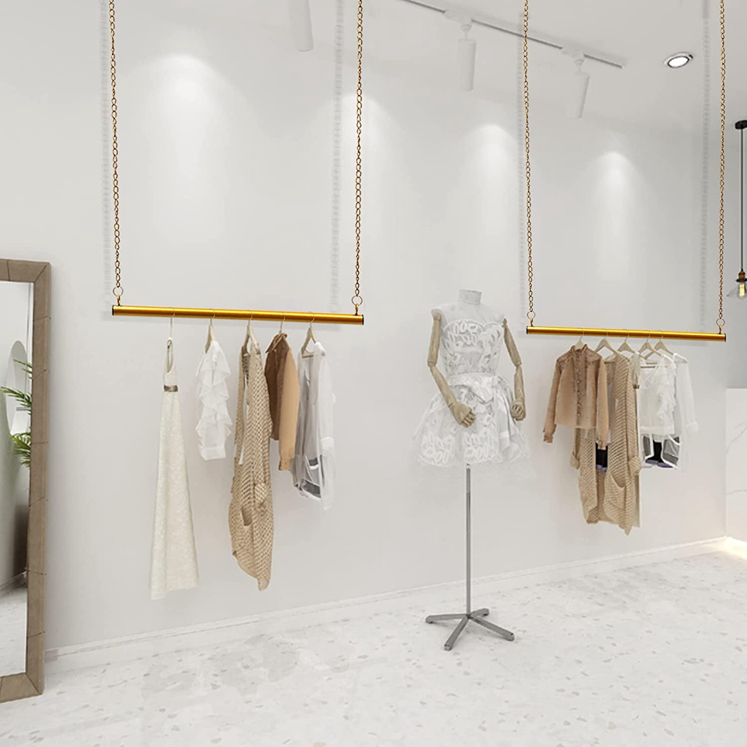 39"Retail Display Wall Mounted Hanging Clothing with Wood Storage Shelf ...
