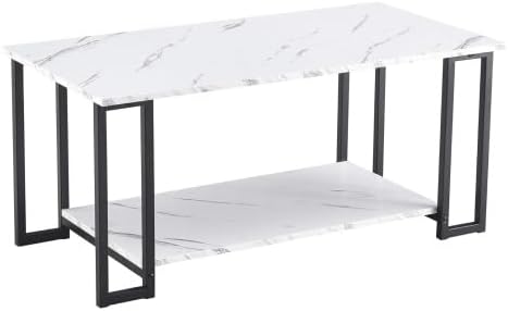 39.37" Coffee Table, 2 Layers 1.5cm Thick Marble MDF Rectangle Tabletop ...