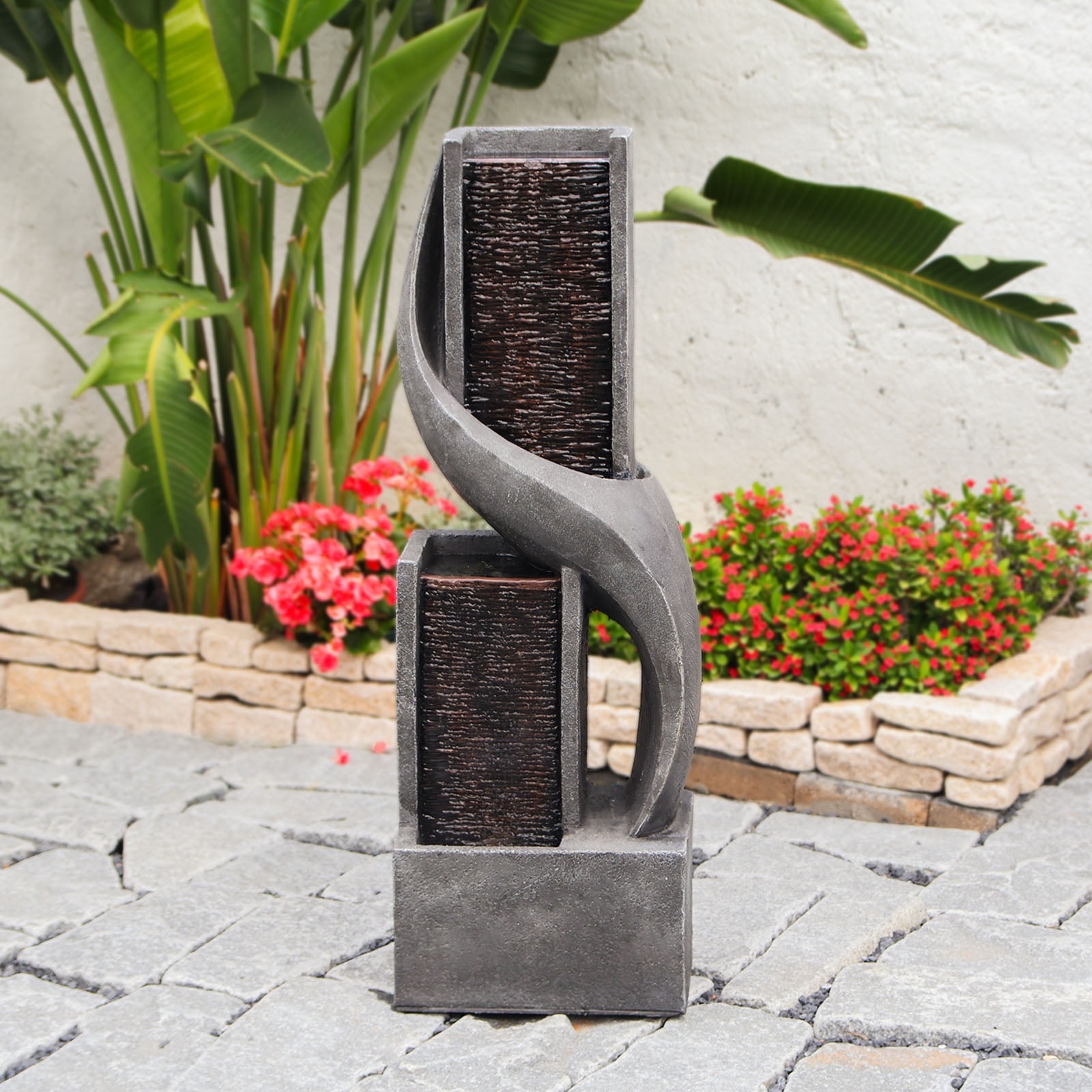 39.37''H Modern Water Garden Fountain Outdoor 2 Tiered Cascading Indoor ...