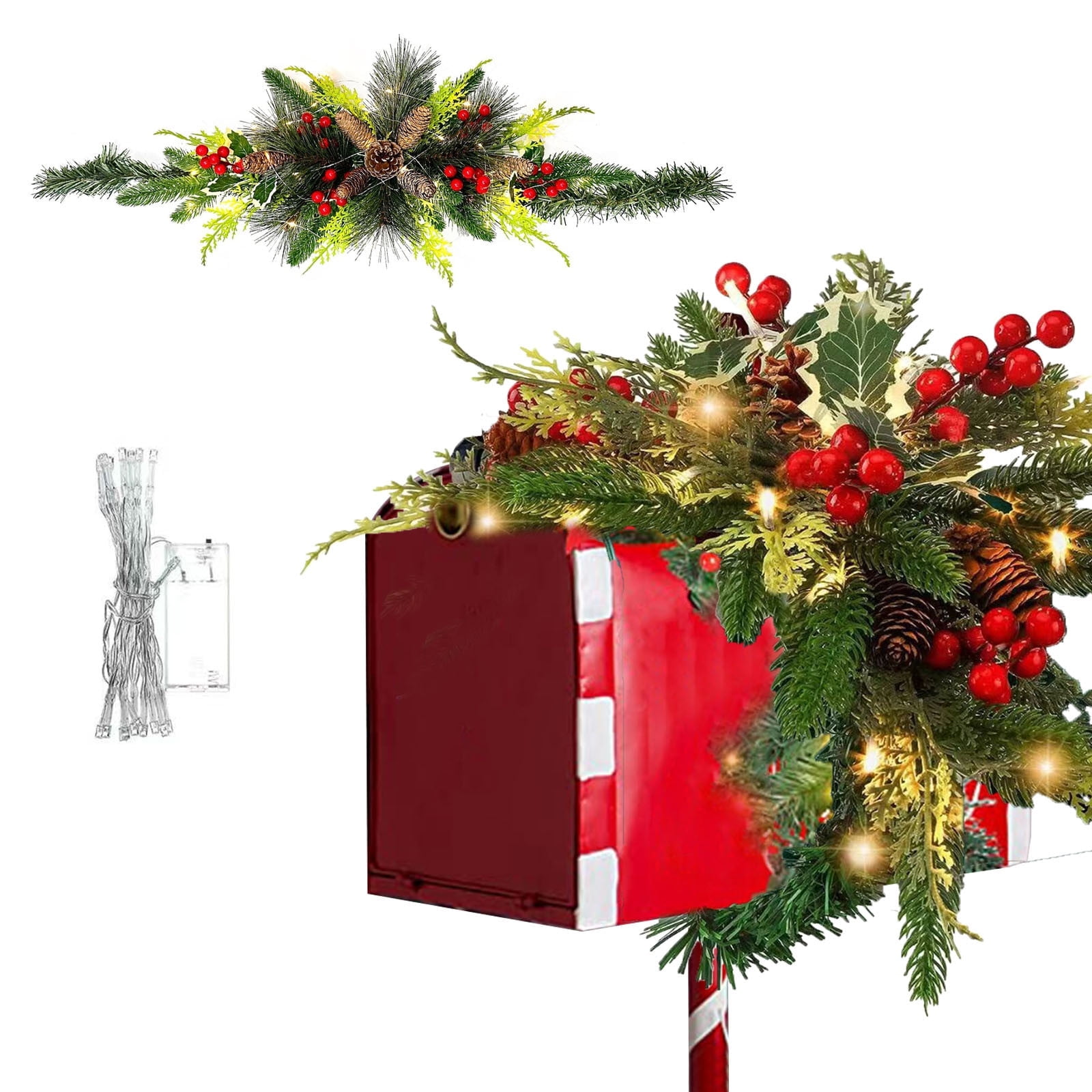 39.37 Inch Christmas Mailbox Swag with Lights LEDs Pre Lit Artificial ...