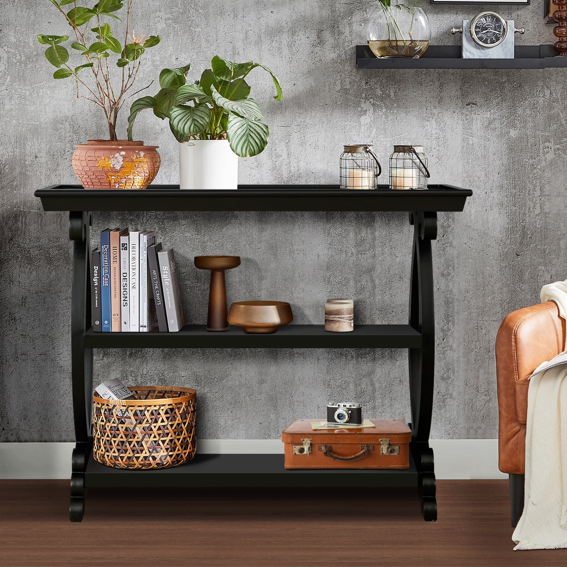 39.37 Inch Console Table, 3 Tiers Entryway Table with 3-Tier Open ...