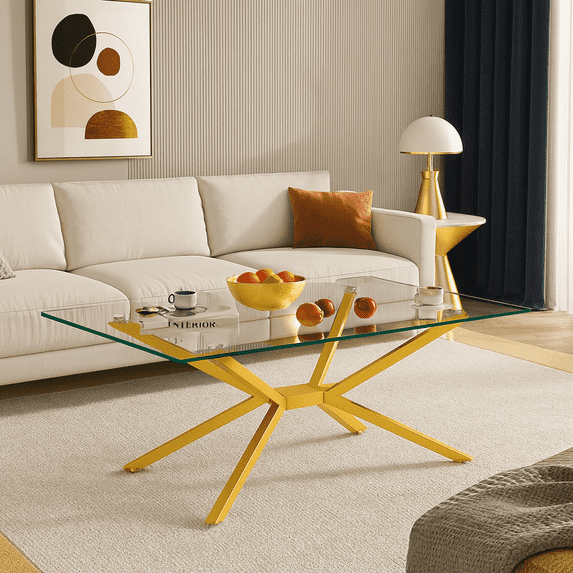 39.37" Rectangular Clear Tempered Glass Coffee Table,Stylish Design ...