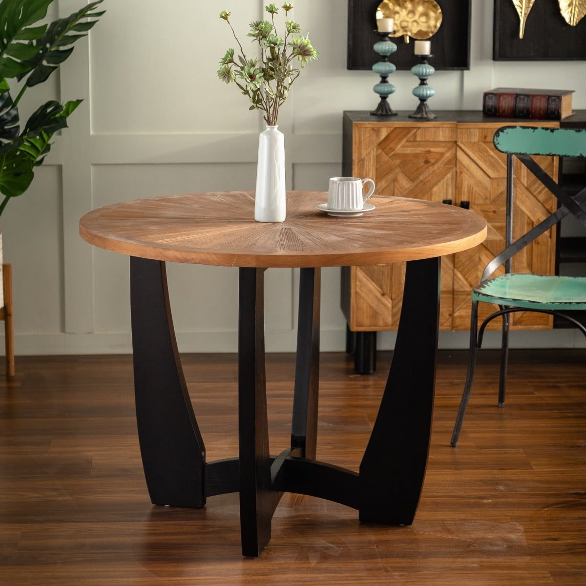 39.37 "Retro Patchwork Round Coffee Table with Scattered Pattern ...