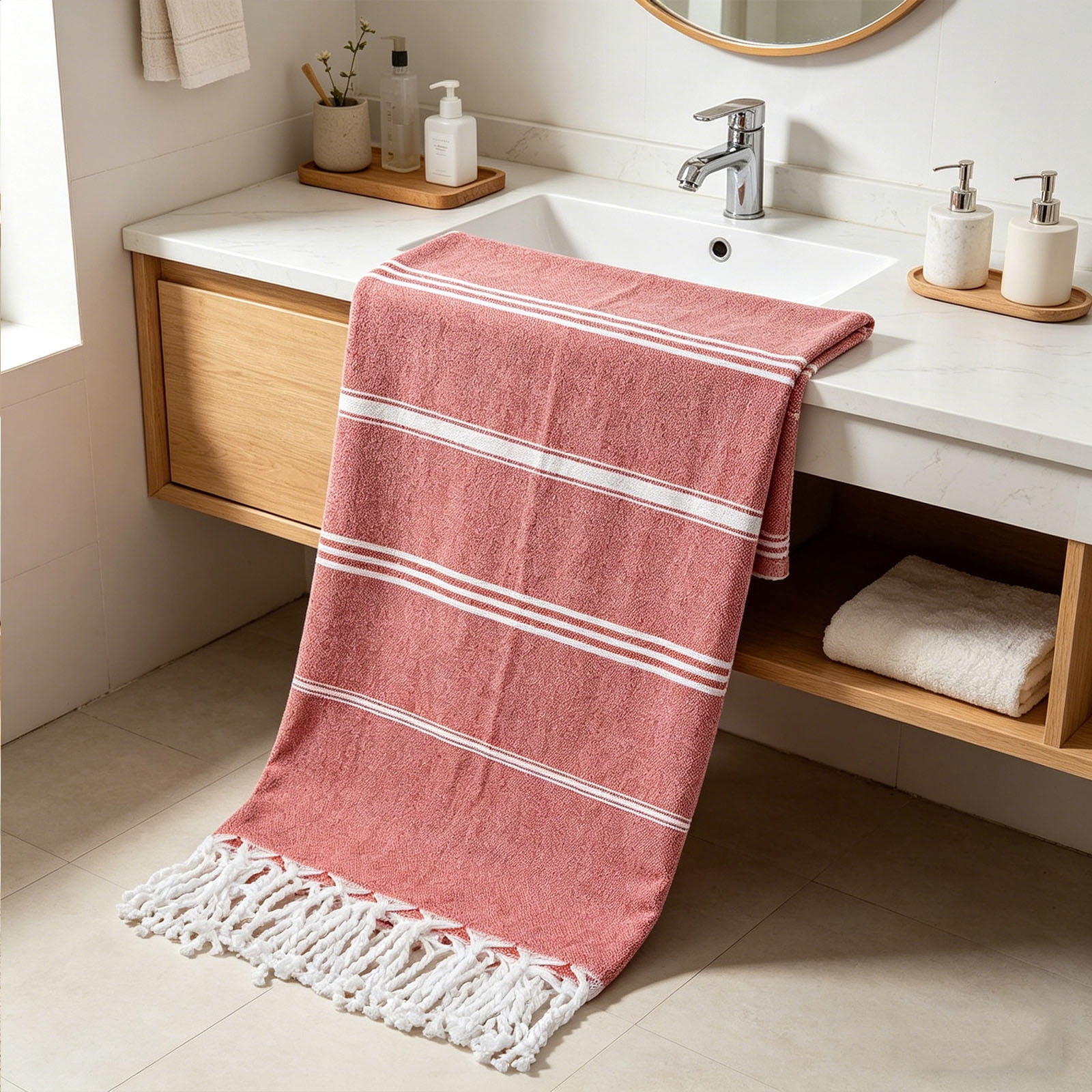 39.37 x 70.87 in Watermelon Red Tassel Beach Towel, Striped Quick Dry ...