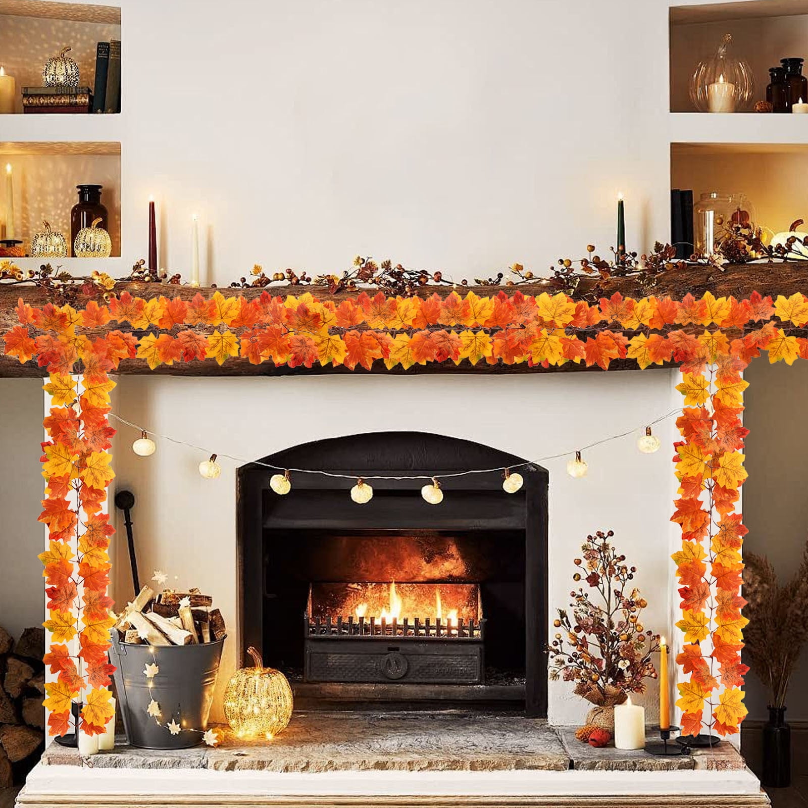 39.37in United States Simulation Maple Leaf Rose Rattan, Artificial ...