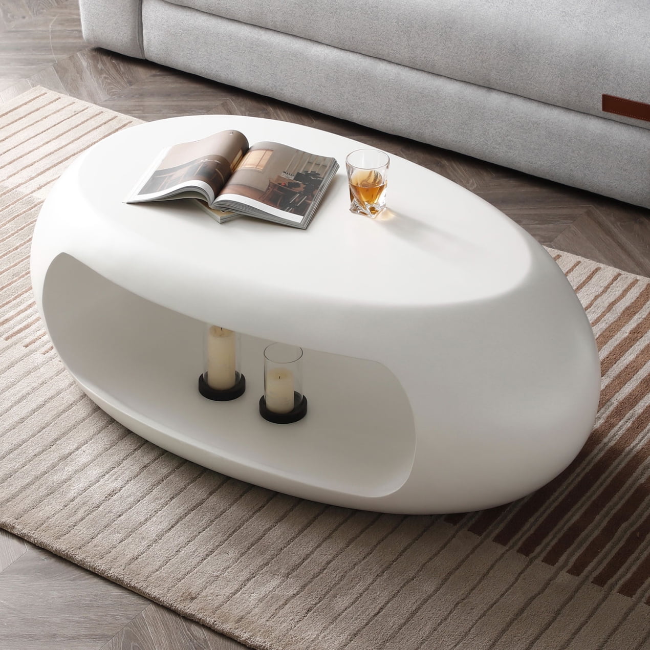 39.37inch Circle Coffee Table, Fiberglass Top Table with Wear-resistant ...