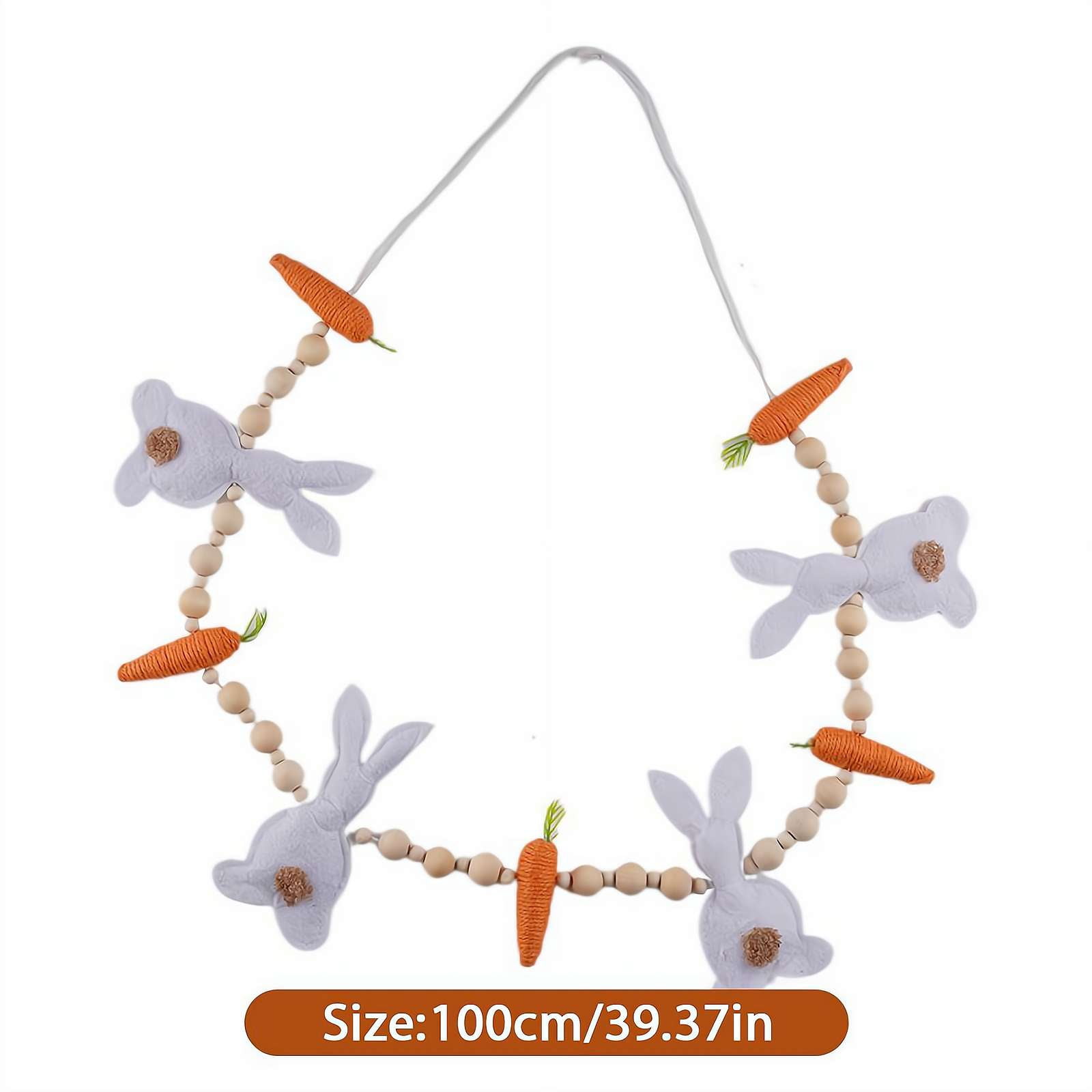 39.37inch Happy Easter Bunny Carrot Garland, Felt Banner with Wooden ...
