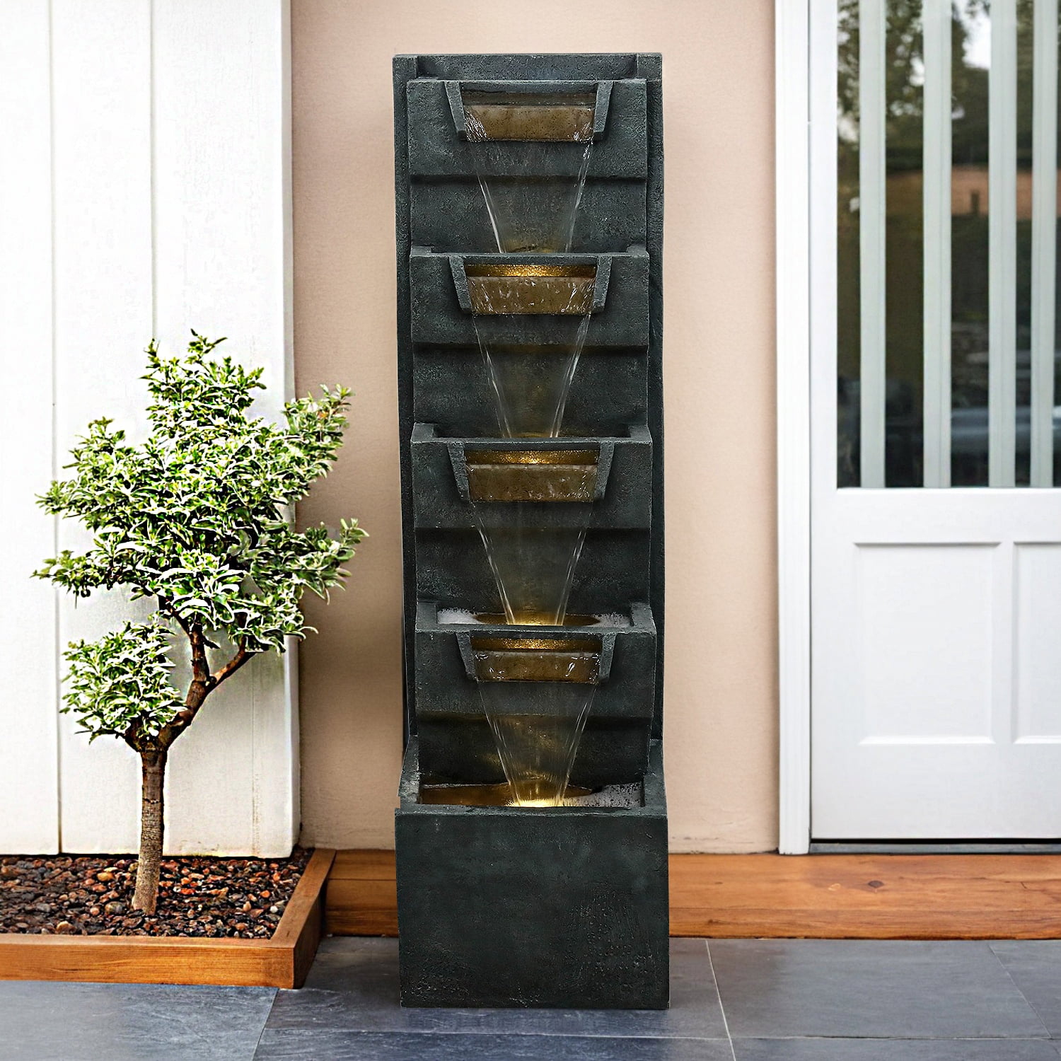 39.3in H Modern Outdoor Water Fountain Indoor Cascading Floor-Standing ...