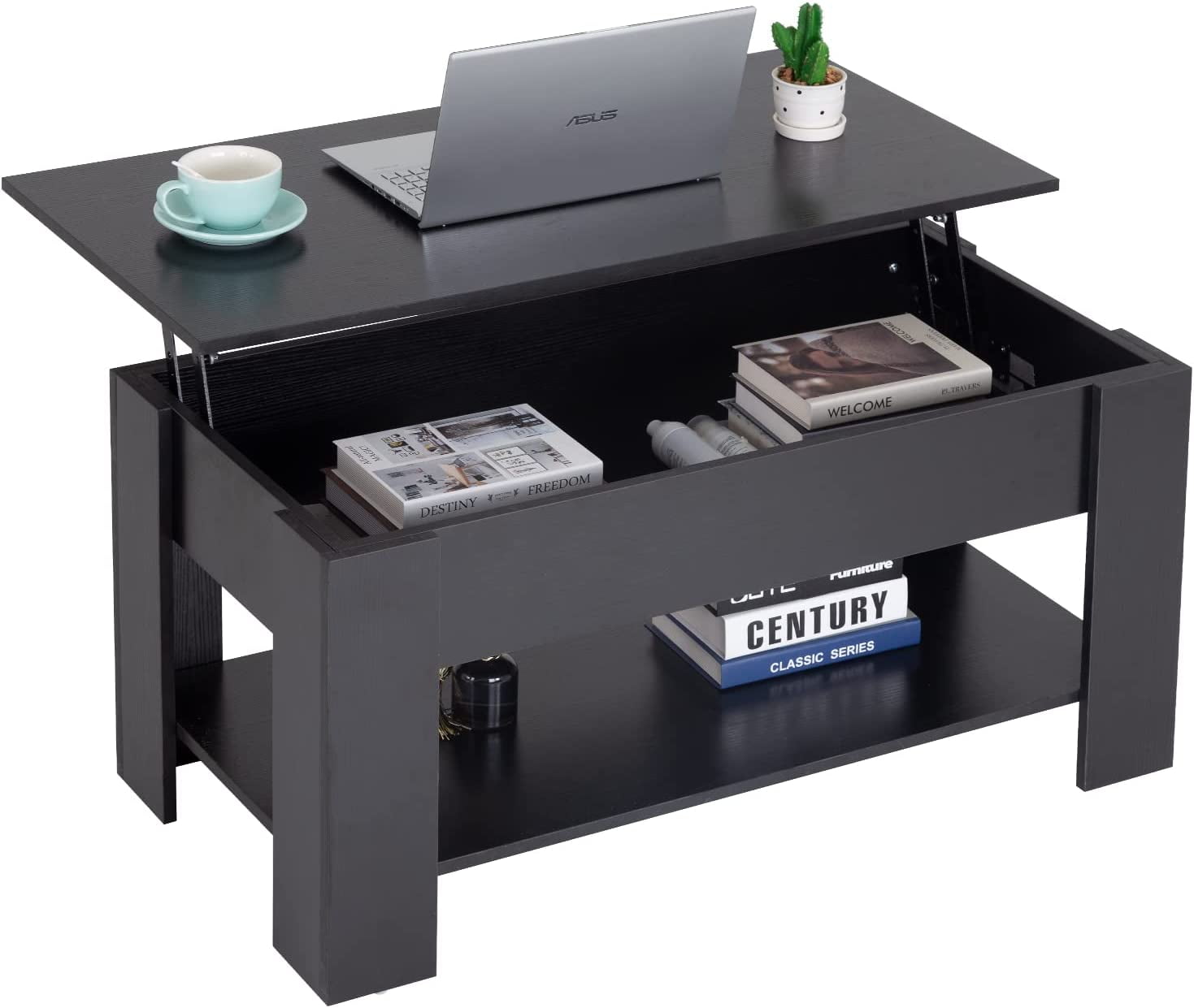 39.4" Lift Top Coffee Table with Hidden Compartment and Storage Shelf ...