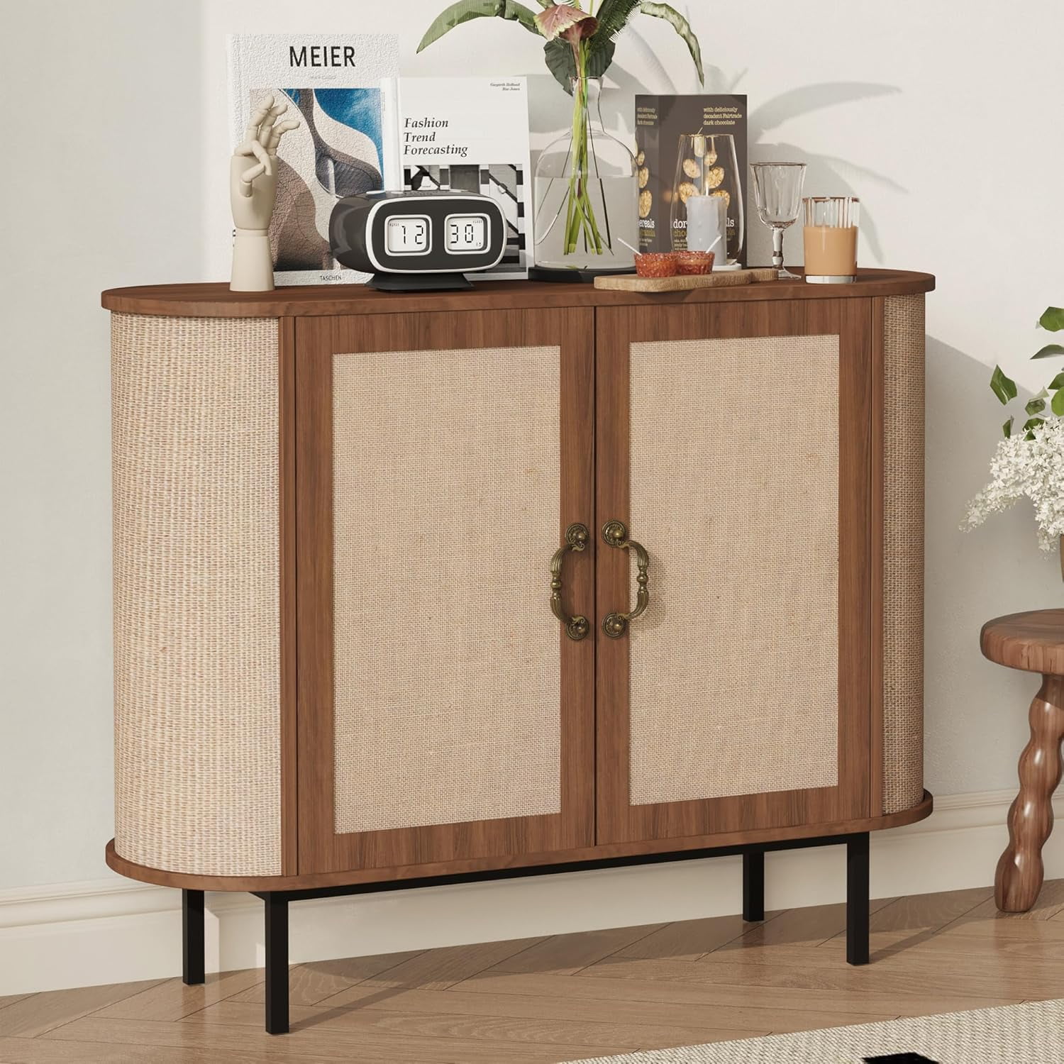 39.4" Buffet Cabinet with Storage, Curved Storage Cabinet with 2 Doors ...