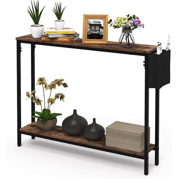 39.4" Console Entryway Table, 2-Tier Industrial Narrow Sofa Table with ...