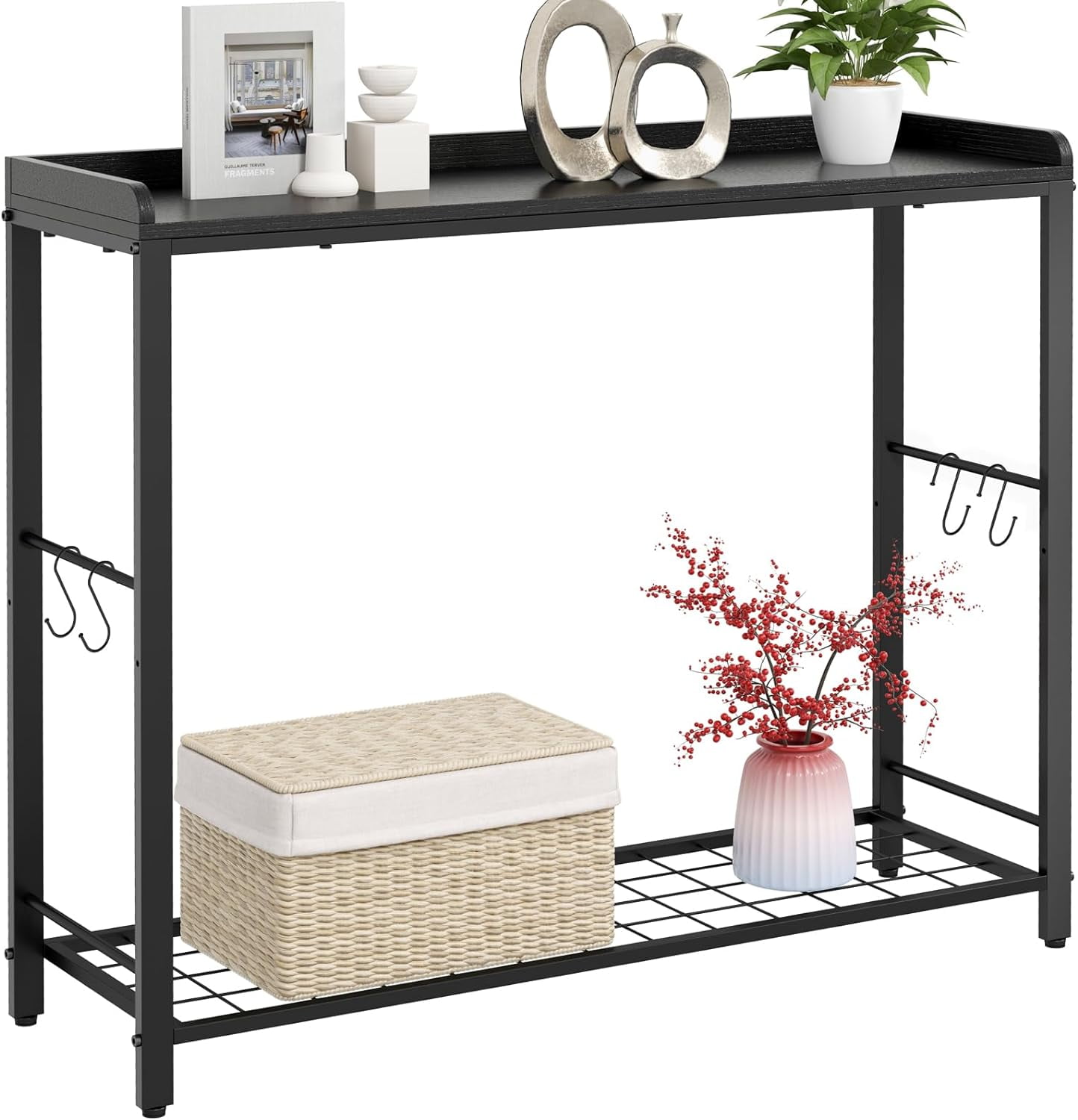 39.4" Console Table with Baffle, 3 Tier Narrow Sofa Tables & Entryway ...