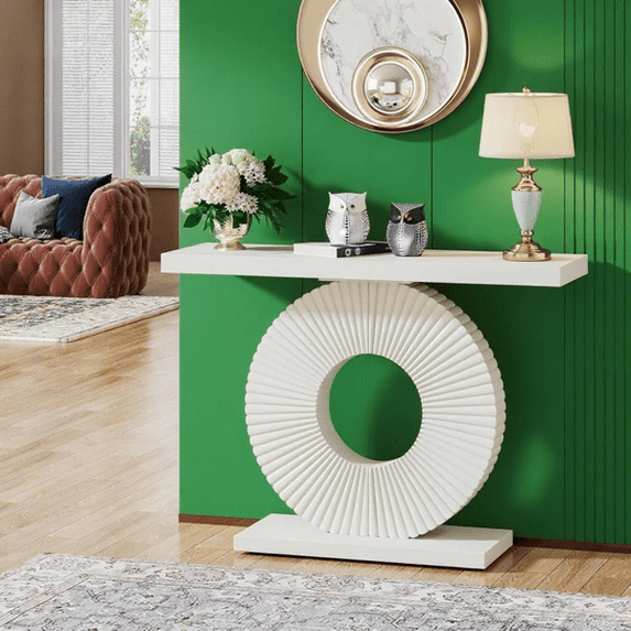 39.4" Contemporary Console Table - Minimalist Glam Design with Circular Flower Base, 1.57" Thick ...