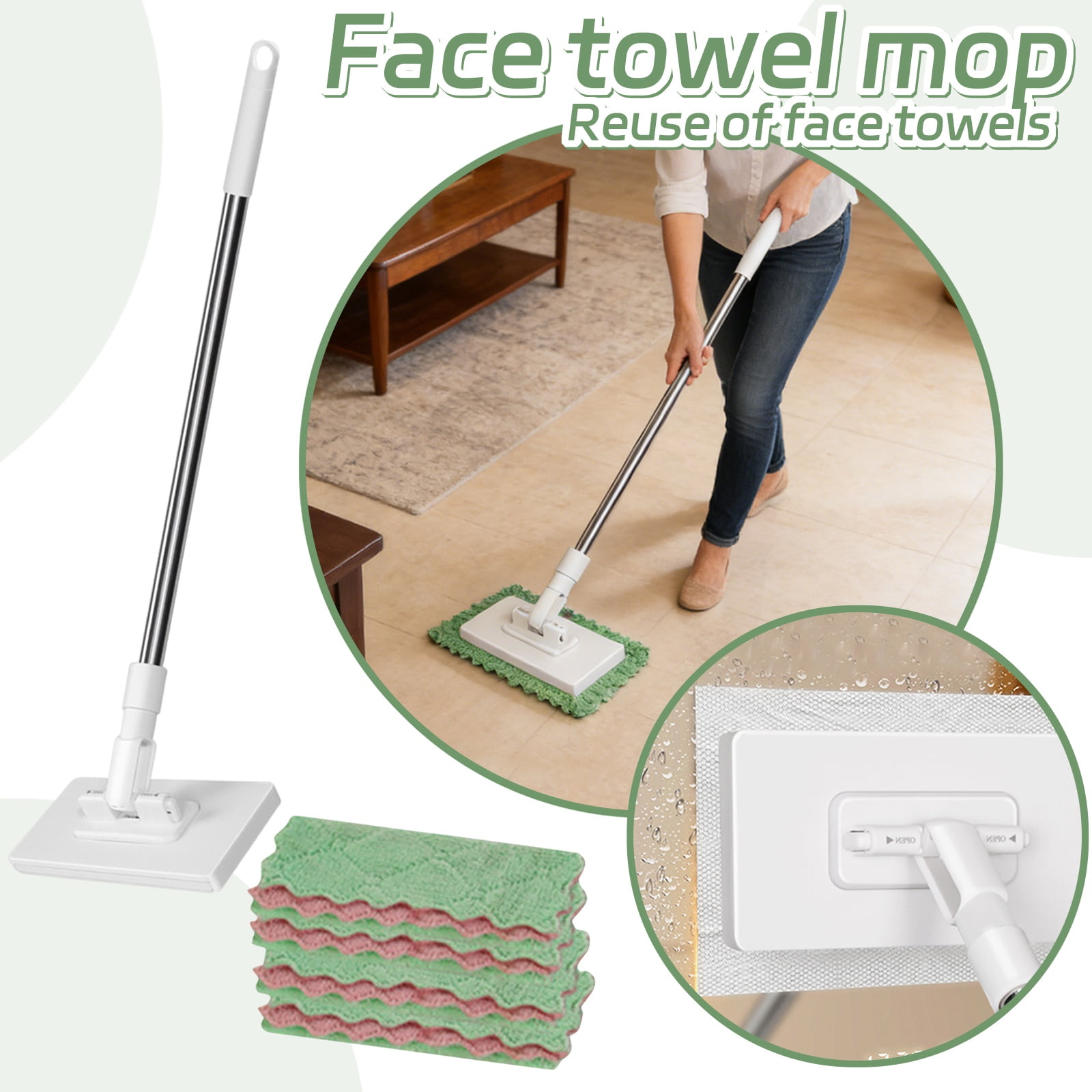 39.4" Disposable Dust Mop With 15Pcs Reusable Cloths,No-Touch Dirty ...