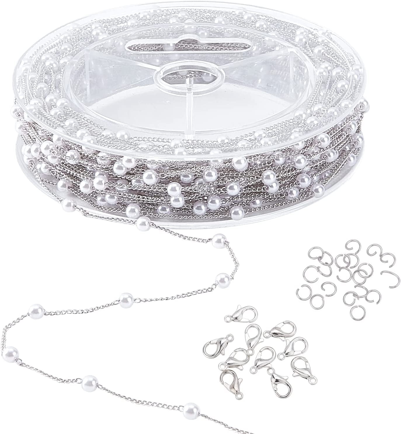 39.4 Feet Silver Imitation Pearl Chains Link Beading Chain Roll Copper ...