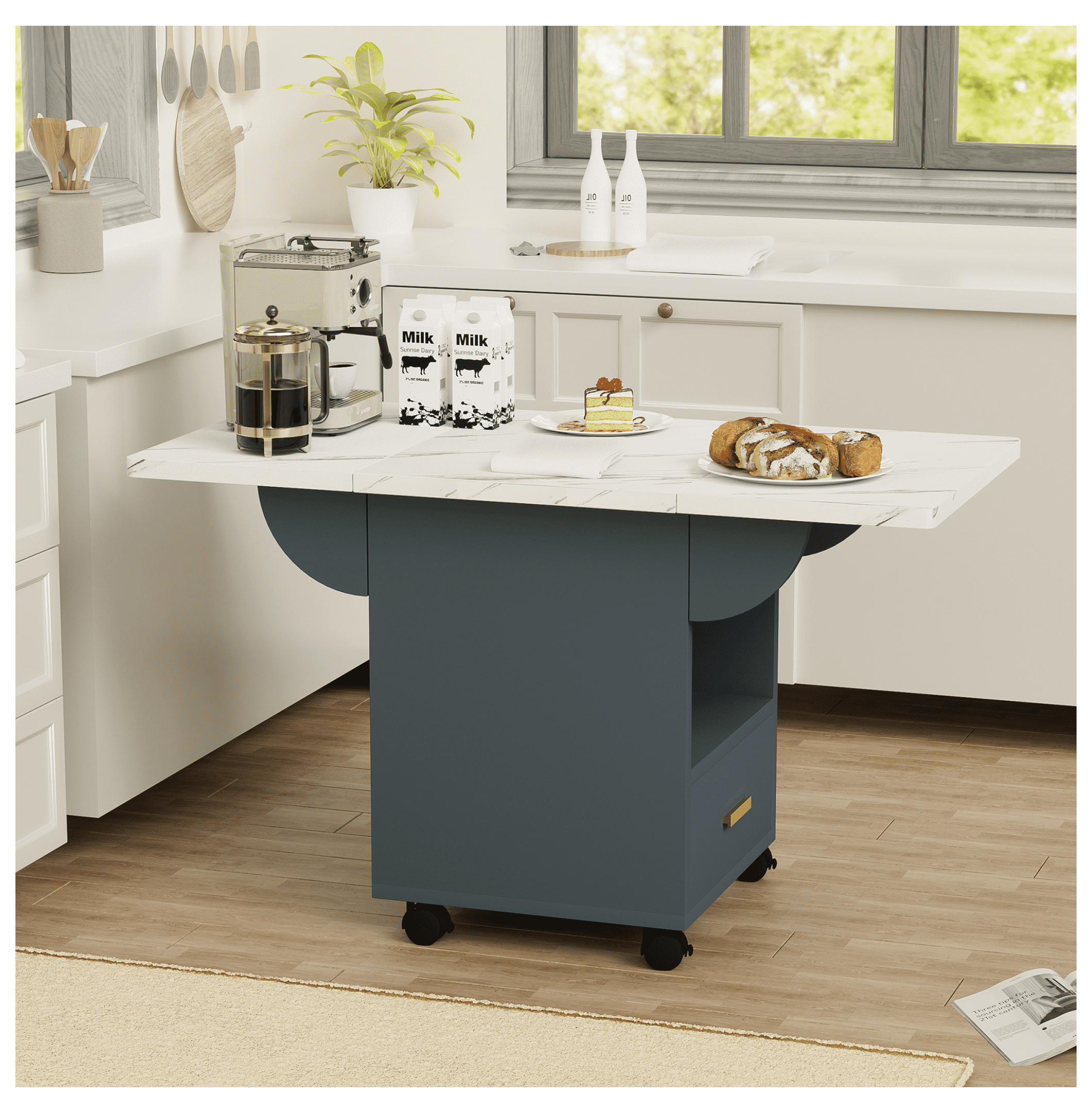 39.4" Folding Dining Table with Wheels, Extendable Kitchen Table with ...