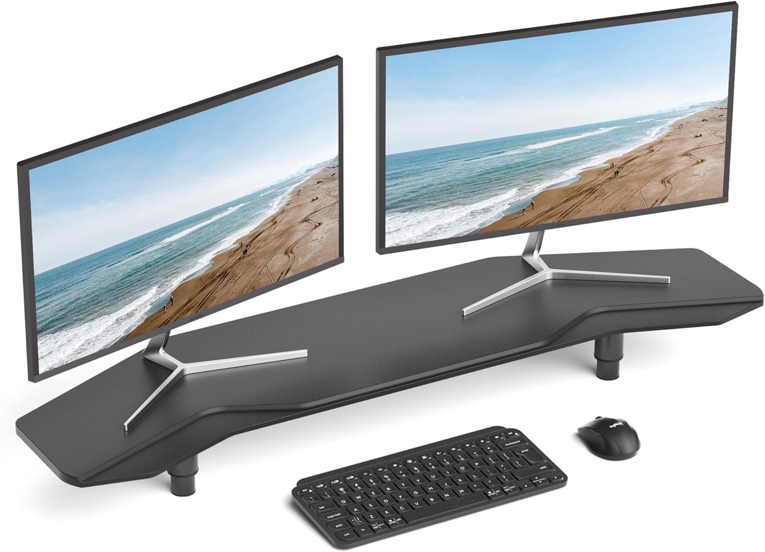 39.4 Inch Dual Monitor Stand Riser Black, Plane Wing-Shaped Sturdy ...