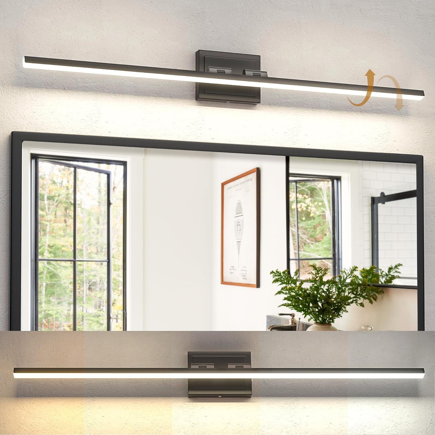 39.4 Inch Modern Bathroom Light Fixture, 24W 5CCT Dimmable Black ...