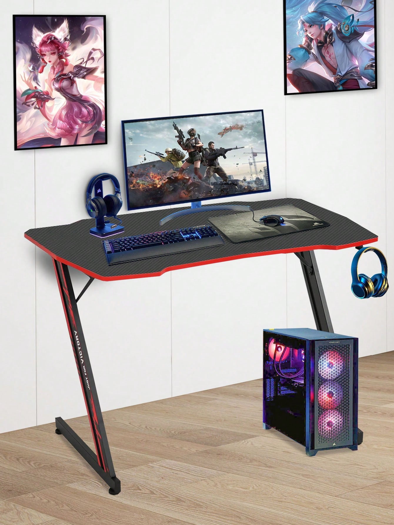 39.4 Inch Modern Computer Desk Carbon Fiber Surface For Home Office ...