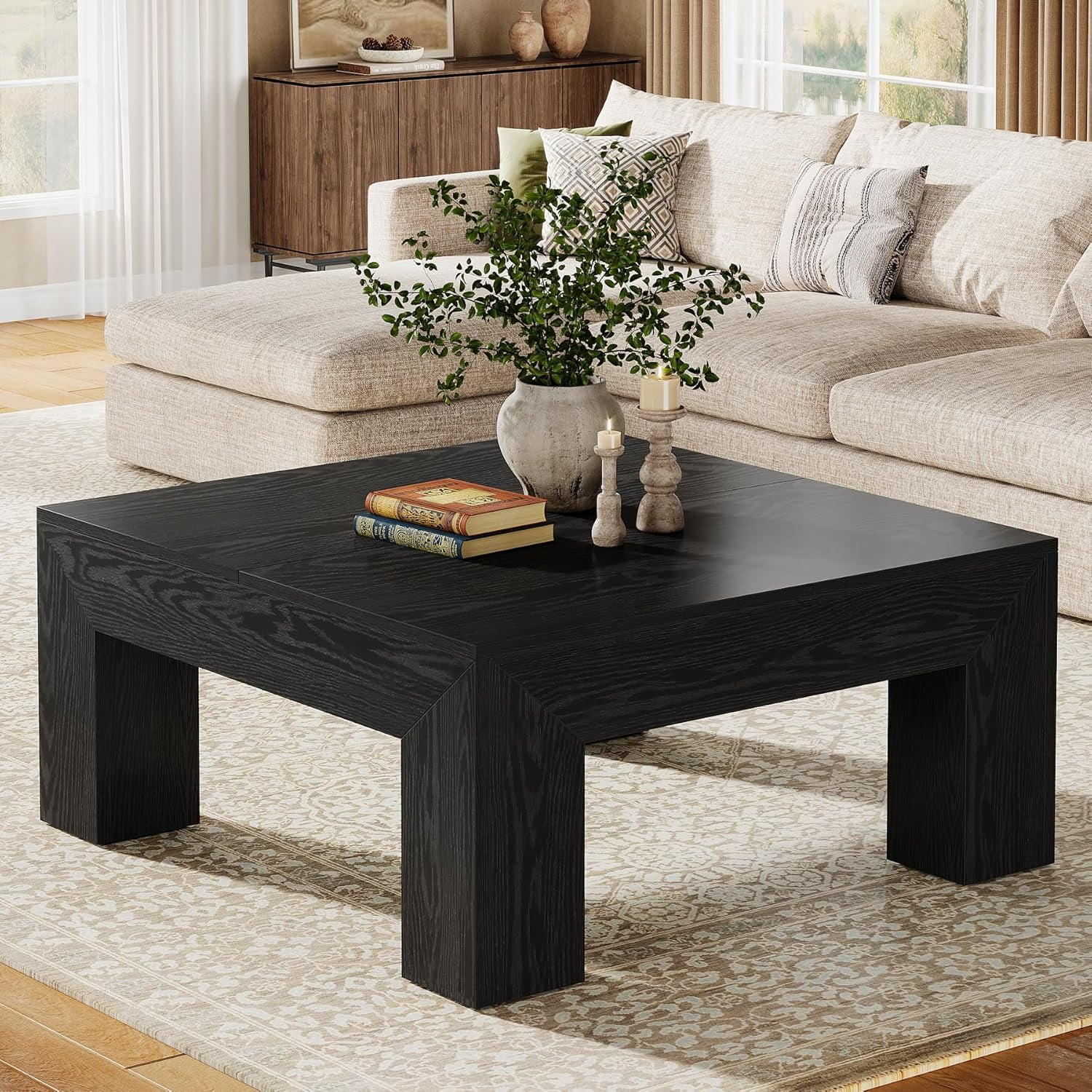 Finmind 39.4-Inch Square Coffee Table for Living Room, Farmhouse All ...