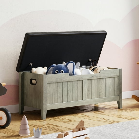 39.4-Inch Storage Bench with Cushion, Flip-Top Entryway Bench with 2 ...