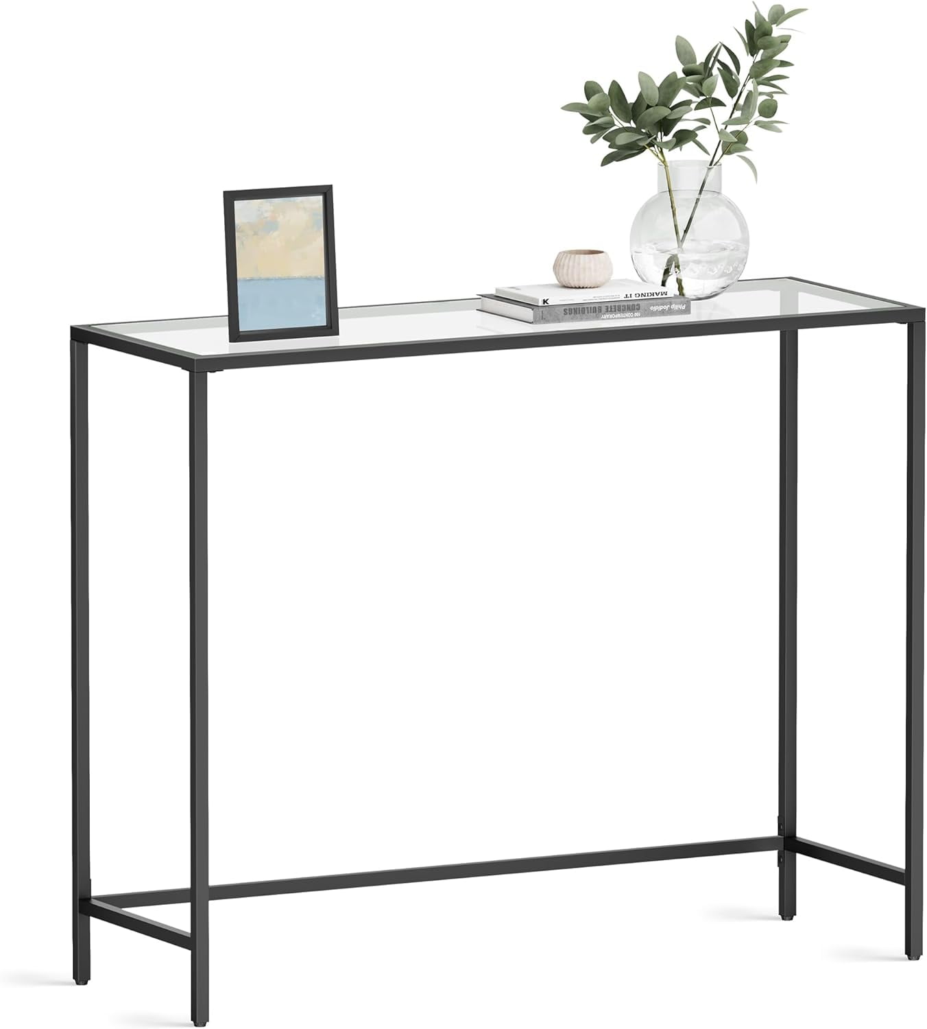 39.4 Inches Console Table, Tempered Glass Sofa Table, Modern Entryway ...