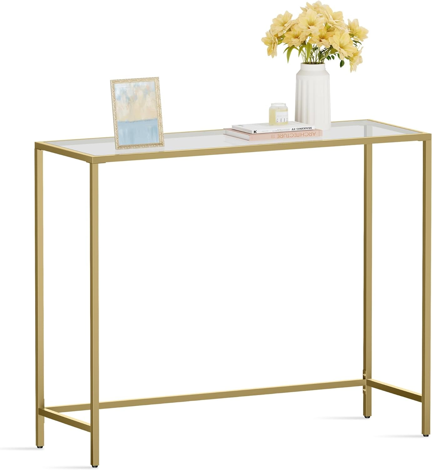 39.4 Inches Console Table, Tempered Glass Sofa Table, Modern Entryway ...