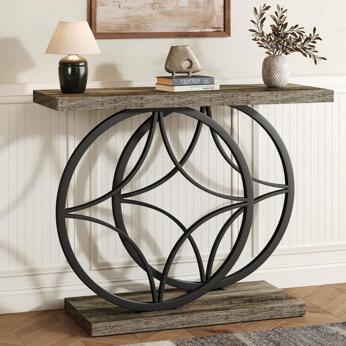 39.4" Industrial Entryway Console Table with Anti-Tilt Design Double ...