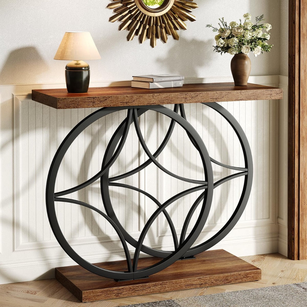 39.4" Industrial Entryway Console Table with Anti-Tilt Design Double ...