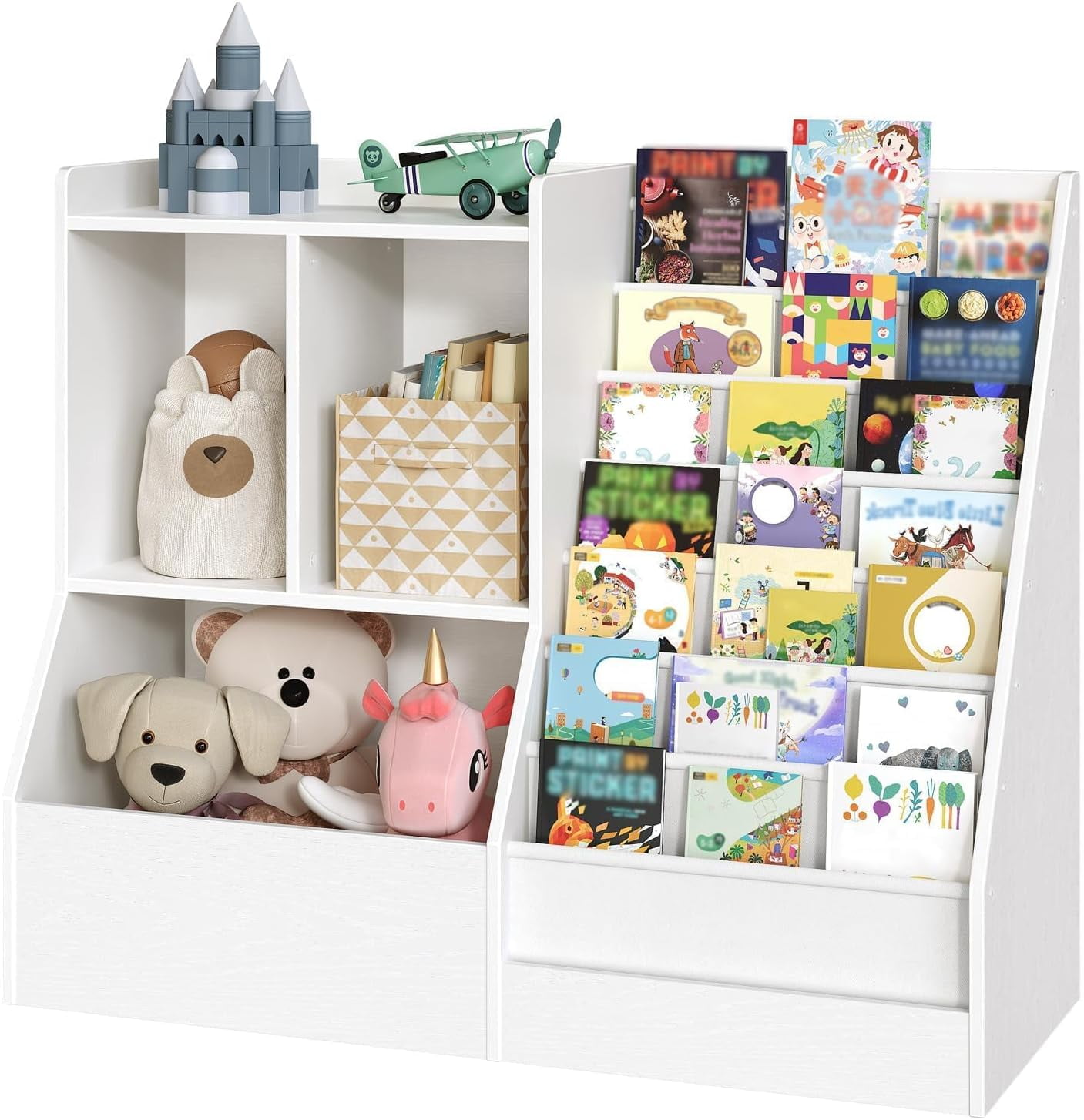 39.4" Kids Bookshelf and Toy Storage, 7 Layer Kids Book Sling Shelf ...