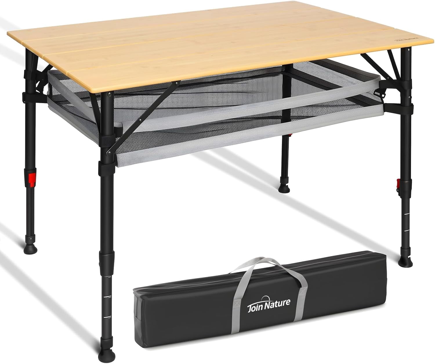 39.4'' Large Bamboo Camping Table, Adjustable Height Folding Outdoor ...