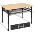 39.4'' Large Bamboo Camping Table, Adjustable Height Folding Outdoor ...