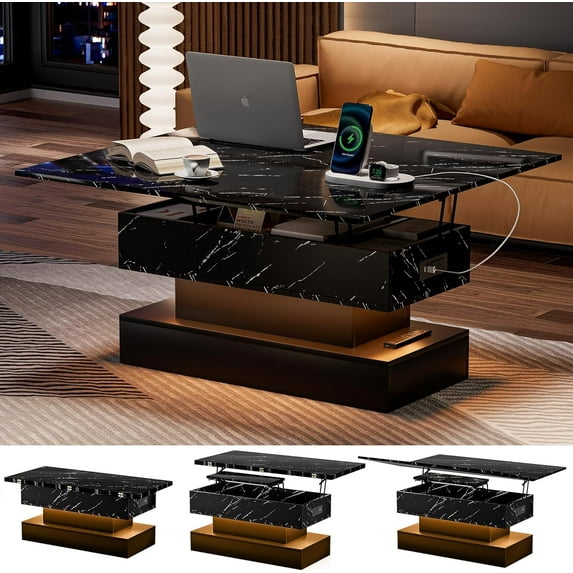 39.4" Lift Top Coffee Table with Charging Station, 4-in-1 ...