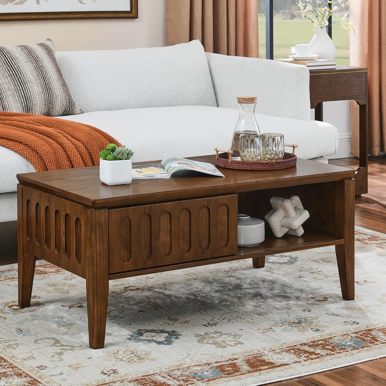 39.4" Mid Century Modern Coffee Tables for Living Room, Small Coffee ...