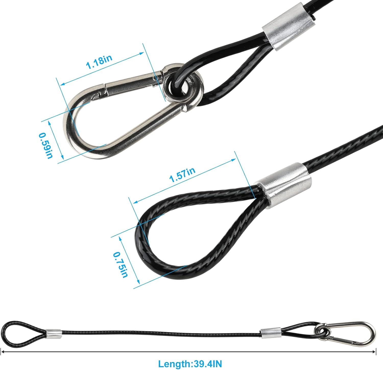 39.4" Safety Cable Black Coated Stainless Steel Security Cable with ...
