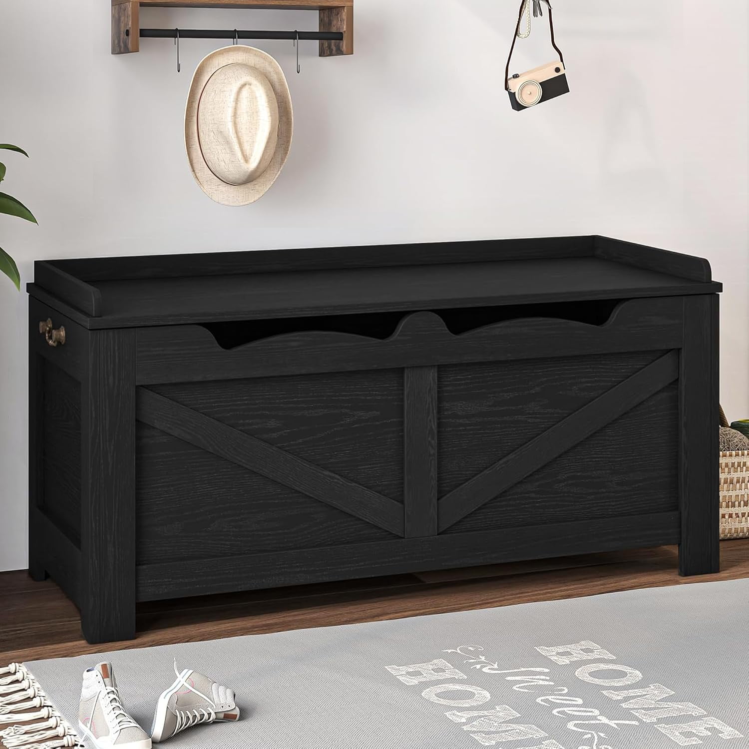 39.4" Storage Bench, Storage Chest, Lift-Top Storage Trunk with 2 ...