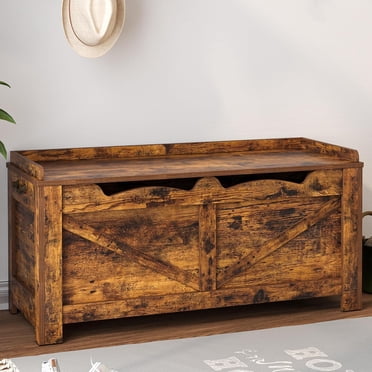 Garvee 39.4" Storage Chest, Wooden Storage Bench with Safety Hinges ...