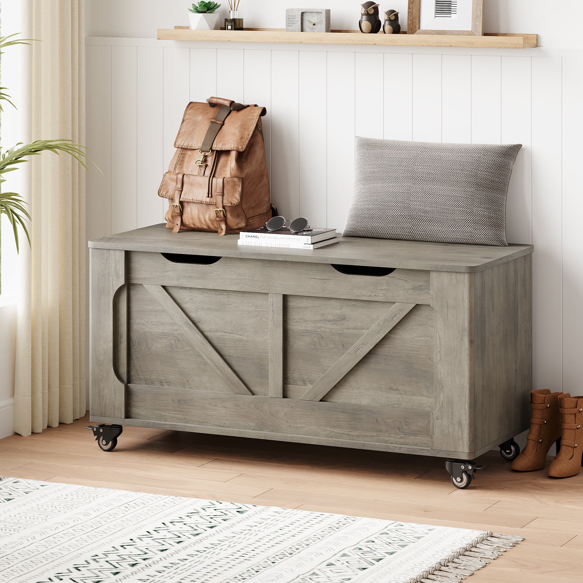 39.4" Storage Chest, Kids Wood Large Toy Box, Storage Bench with Safety ...